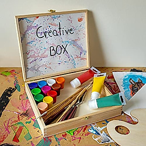 Creative Deco Wooden Storage Box Unpainted Plain | 11.41 x 9.84 x 2.55 in | Golden Latch & Lid | Perfect for Storing Valuables & Small Items in The Office or Bedroom | Keepsake Memory Trinket Chest