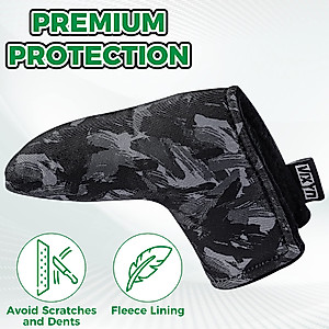 VIXYN Blade Putter Cover - Premium Golf Putter Headcover - Fleeced Lined Putter Head Covers - Protective Putter Covers (Black Brush)