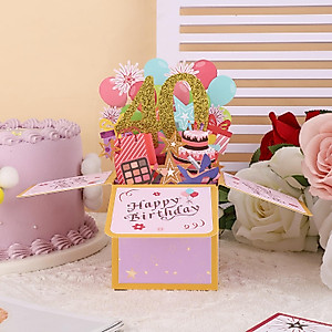 Happy Birthday Pop Up Card, Creative 3D Birthday Card with Classic Envelope & Writing Note Happy Birthday Pop Up Box for Women Men(40th Birthday Card)