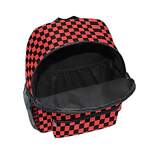 Fisyme Toddler Backpack Black and Red Plaid Checkered School Bag Kids Backpacks for Kindergarten Preschool Nursery Girls Boys, S