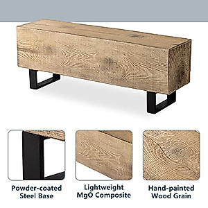 COSIEST Patio Log Bench, Rectangular MgO Garden Bench, 48.4 x 11.8” Outdoor Bench, Rustic Bench for Yard or Lawn(Light Oak)