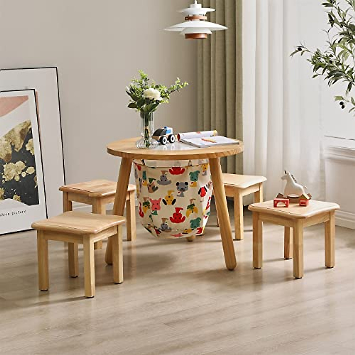 Aibiju Toddler Step Stool, Mini Table Desktop Shelf, Wooden Stool 11.5 * 11.5 * 10.6inch, Natural Wood Kitchen Step Stool, Small Short Stool for Kids and Adults, Natural Wood Color JPRF-1352