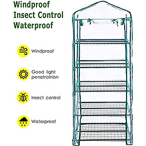 Worth Garden Clear Replacement Cover for 5 Tier Mini Greenhouse - with Roll-Up Zipper Door - Applicable Size 75'' H x 27'' L x 19'' W - Transparent PVC Cover Only - G304B00