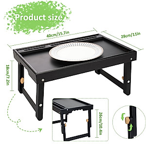 Moretoes Bed Tray Table for Eating, Bamboo Breakfast Food Tray with Adjustable Folding Legs and Phone Holders for Sofa Laptop Desk Snack Tray(Black)