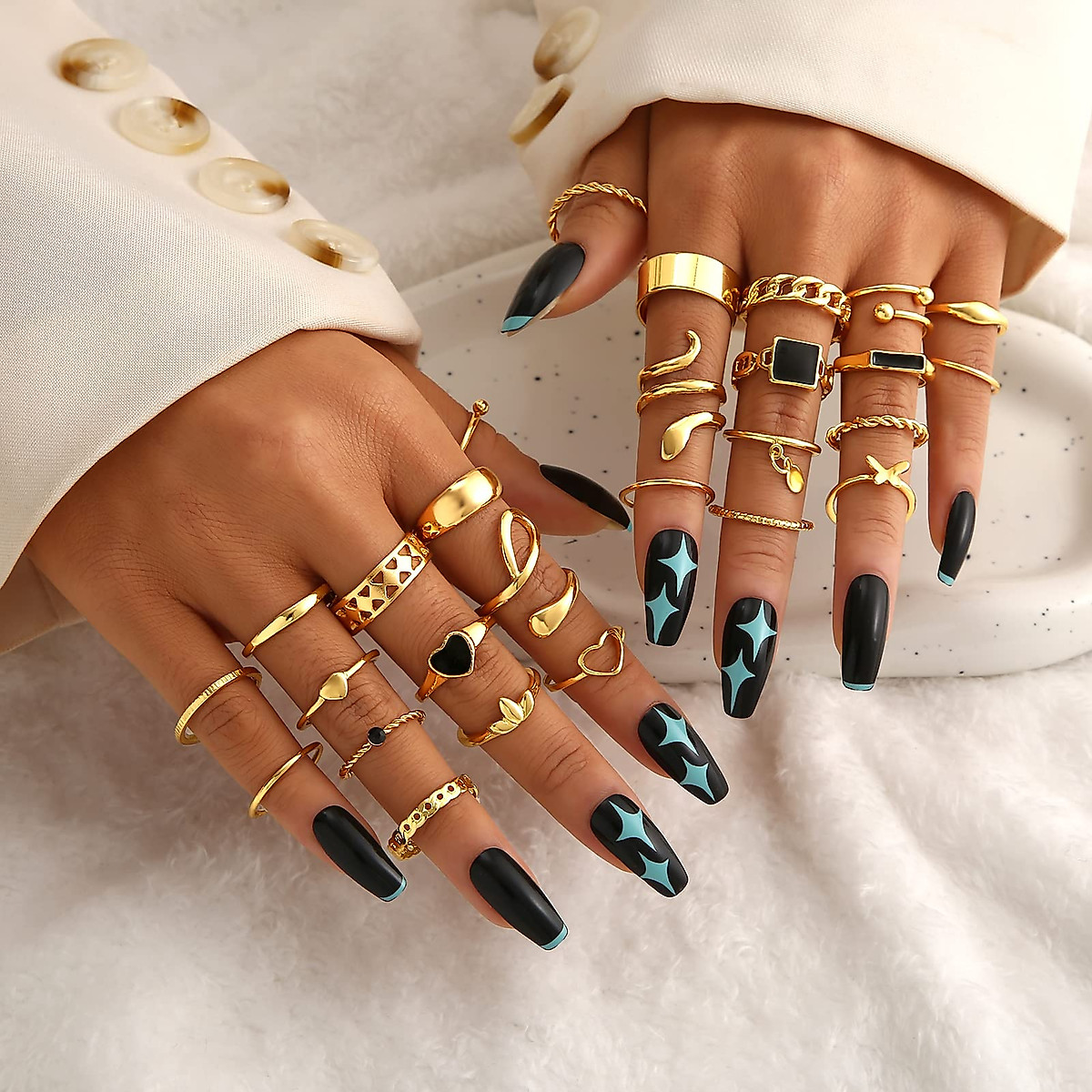 FAXHION 27 Pcs Gold Knuckle Rings Set for Women, Vintage Stackable Boho Snake Finger Rings, Midi Hollow Rings Pack (A-Gold-27pcs)