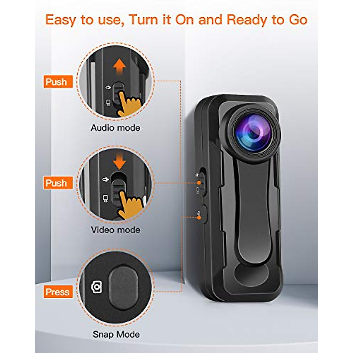BOBLOV W1 Hidden Camera, True 1080P Small Body Camera, Personal Pocket Video Camera with Audio Loop Recording Time Stamps External Memory Up to 128GTwo Clips and Easy to Operation (32GB)