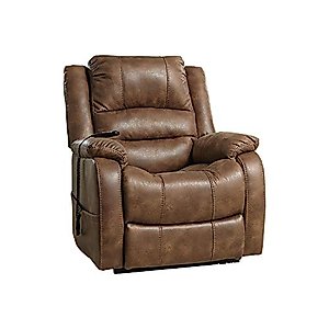 Signature Design by Ashley Yandel Faux Leather Electric Power Lift Recliner for Elderly, Brown