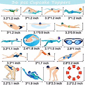36Pcs Swimming Cupcake Toppers Swim Team Cupcake Toppers Swimming Birthday Party Cake Picks Swimming Pool Party Decorations for Summer Swimming Pool Baby Shower Supplies