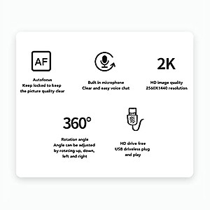 1440P Full HD Camera,Drive Free Streaming Webcam,USB PC Computer Webcam with Microphone Lens Protection Cover,for Recording,Calling,Meeting,Gaming