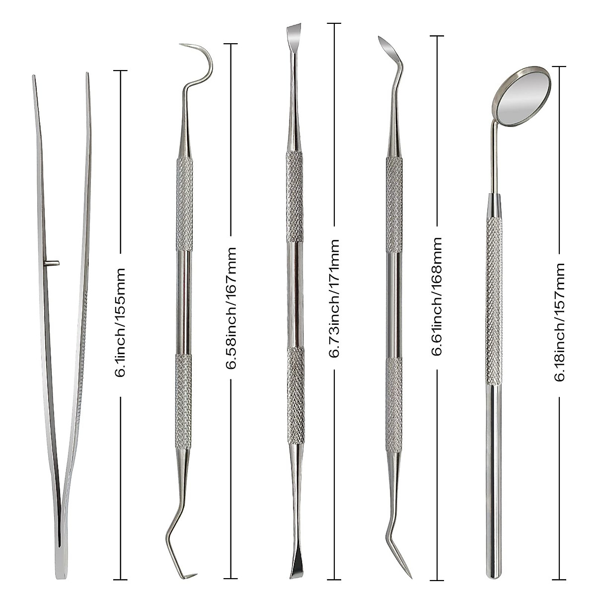 5 Pcs Dog Dental Tooth Scaler and Scraper Set with PU Carry Case, Including 2 Double-Headed Tartar Remover,1 Tooth Scraper, 1 Tweezers and 1 Mouth Mirror, Pet Teeth Cleaning Tools for Dog and Cat