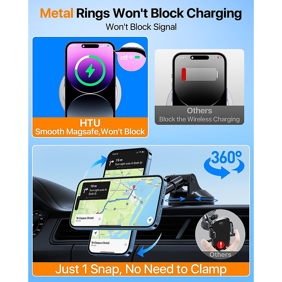 2024 Upgraded for Magsafe Car Mount【True Military-Grade 360°Suction Cup】 Handsfree Powerful Magnetic Cell Phone Holder for Car Dashboard Windshield for iPhone 15 14 Pro Max Mini,Black