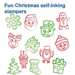 Baker Ross FC199 Christmas Self-Inking Stampers - Pack of 12, Ink Stamps, Stamp Set for Children, Ideal for Kids Arts and Crafts Projects