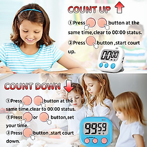 Timer for Kids Teachers Digital Kitchen Timers for Cooking Large Magnetic Classroom Timer 2Pack-White Blue