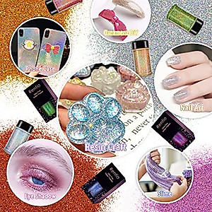 Renfio Holographic Ultra Fine Glitter Powder Metallic Resin Glitter 1.75 Oz (50g) PET Flakes Crafts Sequins 1/128" 0.008" 0.2mm Epoxy Chips Flakes for Tumblers Slime - Diamond Laser Silver