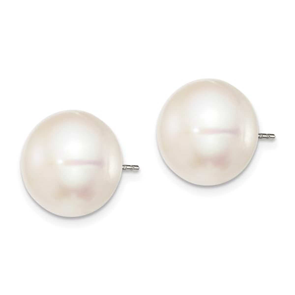 925 Sterling Silver 12mm White Freshwater Cultured Button Pearl Stud Earrings