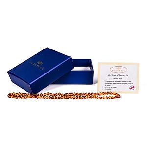 AMBERAGE Natural Baltic Amber Necklaces for Women - Hand Made from Polished/Certified Baltic Amber Baroque Beads/Quality Guaranteed (3 colors) (45cm- 17.72INCH) (COGNAC)