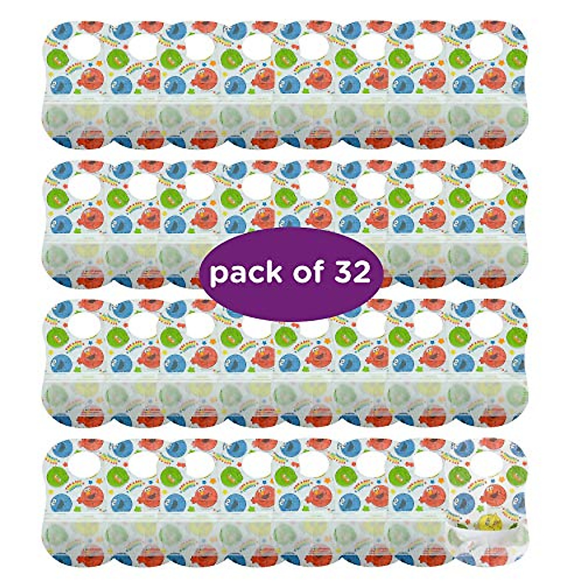 Bibsters Sesame Street Large Disposable Bibs with Patented Crumb-Catcher, Leakproof Liner, and Reusable Fastener -Age 6 Months and Up 32 count (Pack of 1)