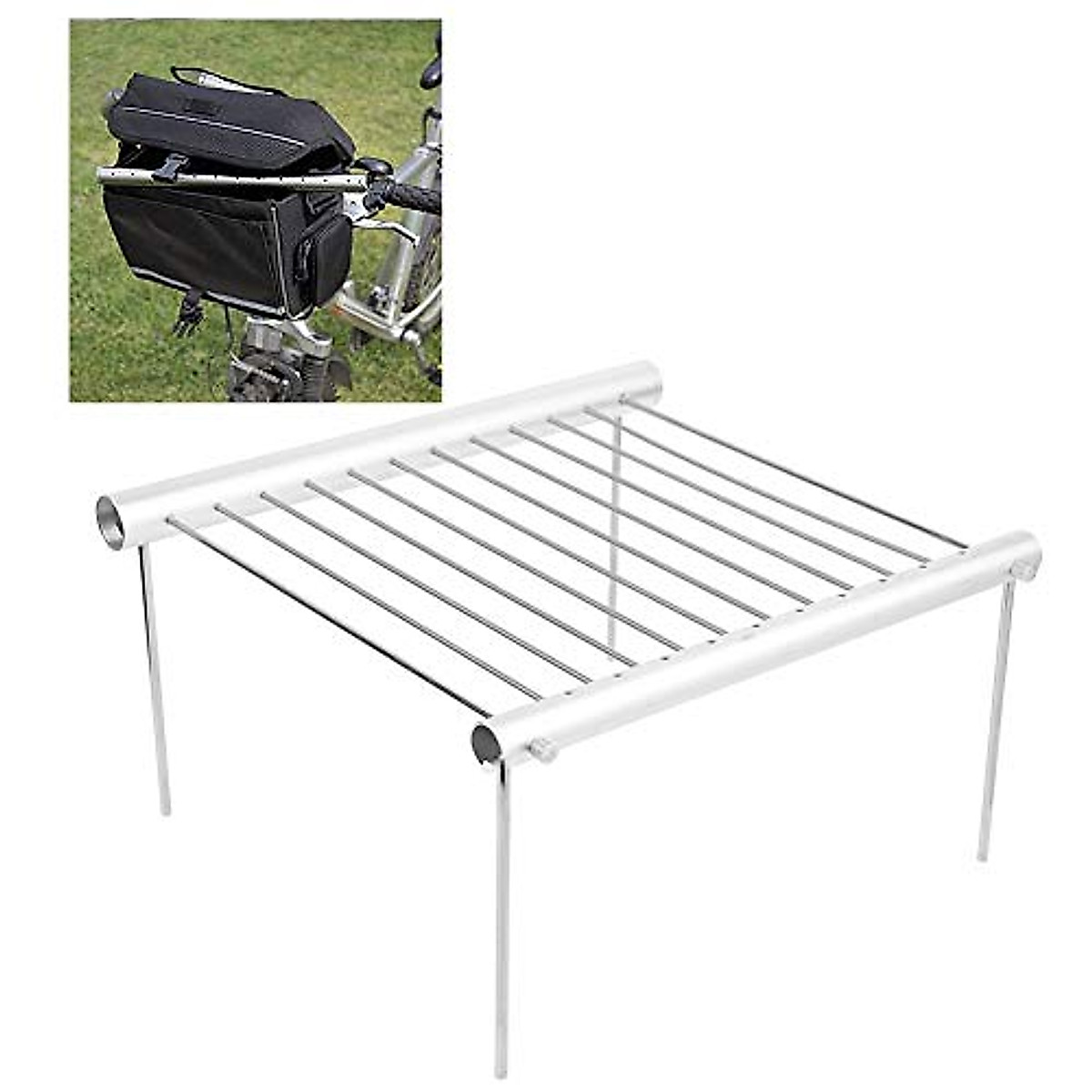 BBQ Grill Rack, Stainless Steel Folding Charcoal BBQ Rack Portable Simple Barbeque Grill Rack 12 inch for Outdoor Grill Camping Cooking Picnics