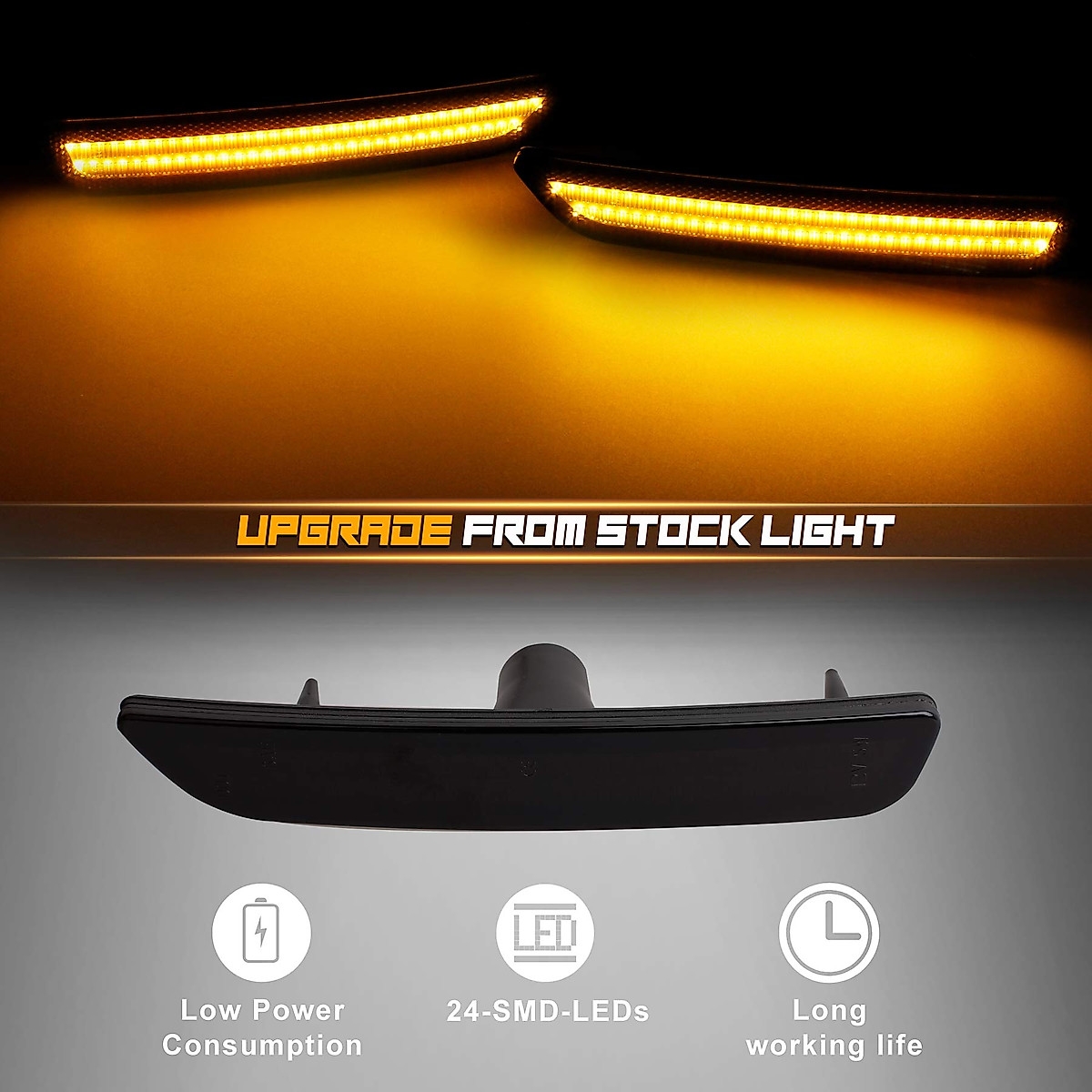 NDRUSH Front Amber LED Side Marker Lights Rear Red Bumper Sidemarker Lamps Reflectors Compatible with 2010-2014 Ford Mustang - Pack of 4