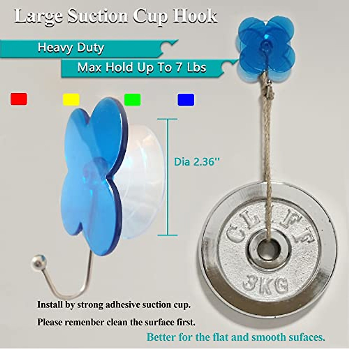 JZMYXA Suction Cup Hooks 2.36 Inches Flower-Shaped PVC Suction Cups Rust-Proof Metal Hook Heavy Duty Suction Cup Holds Up to 7 lbs, for Smooth Glass Smooth Tile Smooth Metal(8 Pack)