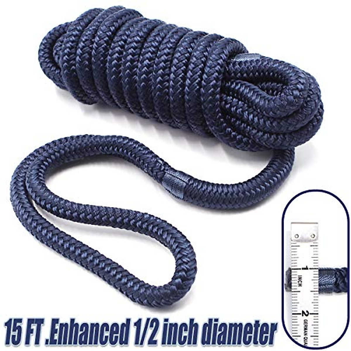 INNOCEDEAR 4 Pack 1/2” X 15’ Dock Lines|Marine-Grade Double-Braided Nylon Dock Line with 12” Eyelet.Hi-Performance Boat Rope Mooring Rope