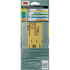 3M Performance Sandpaper, 03076, 80 Grit, 3 2/3 in X 9 in, 5 Sheets Per Pack