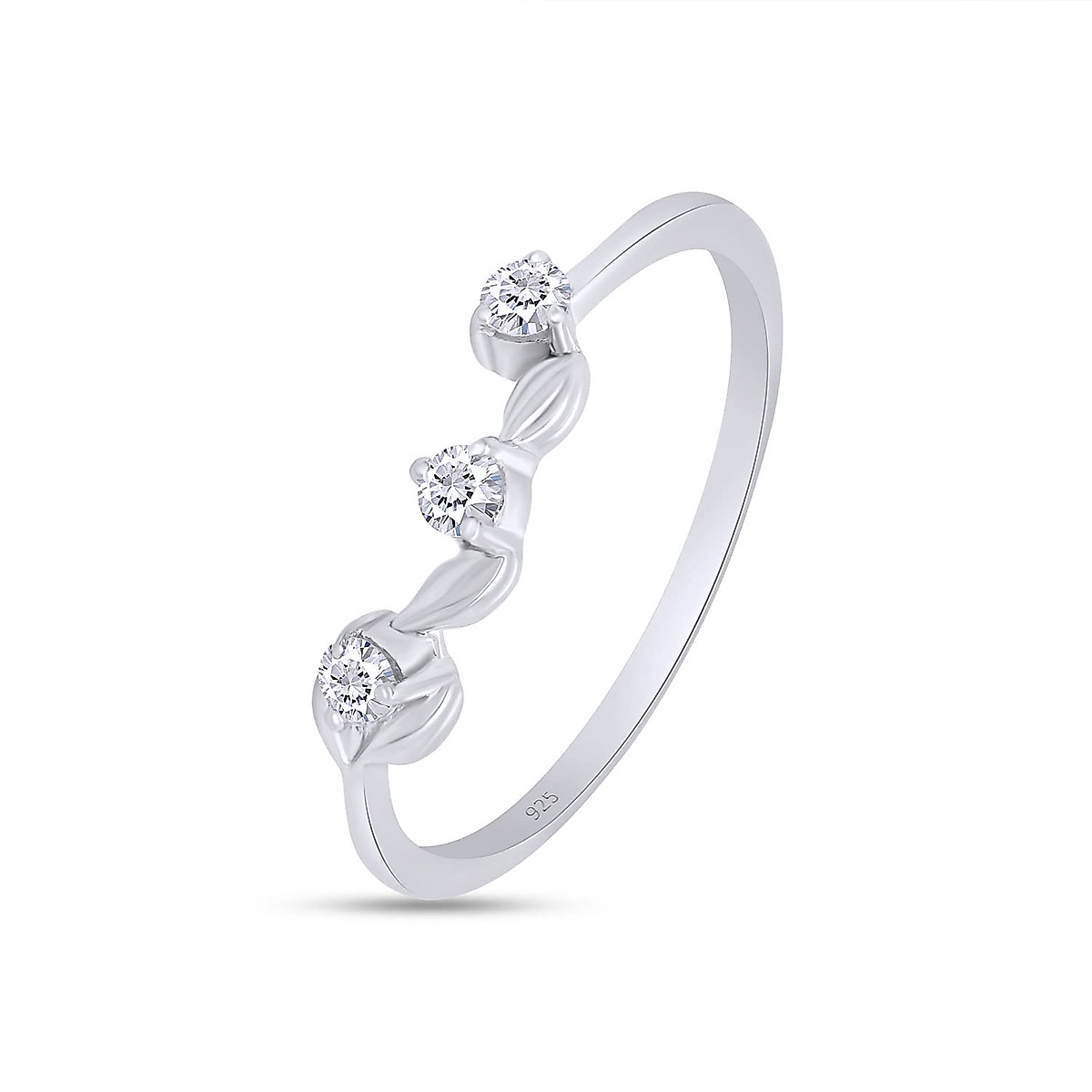 SAVEARTH DIAMONDS Leaf Design, 1/10 Carat Round Cut Moissanite Lab Created Diamond Art Deco Wedding Band Enhancer Ring In 14k White Gold Over Sterling Silver Jewelry For Women (0.10 Cttw) Size -7