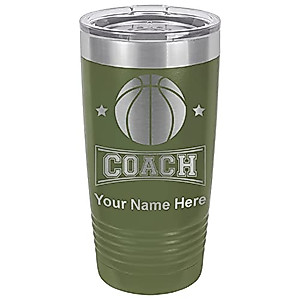 LaserGram 20oz Vacuum Insulated Tumbler Mug, Basketball Coach, Personalized Engraving Included (Camo Green)