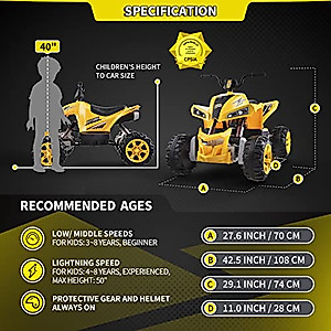 Blitzshark 24V Kids Ride on ATV 4WD Quad 4x75W Powerful 4-Wheeler Electric Vehicle, with 6MPH Fast Speed, 10AH Large Battery, Soft Brake, Full Metal Suspensions & Protective Gear, Lighting Rider