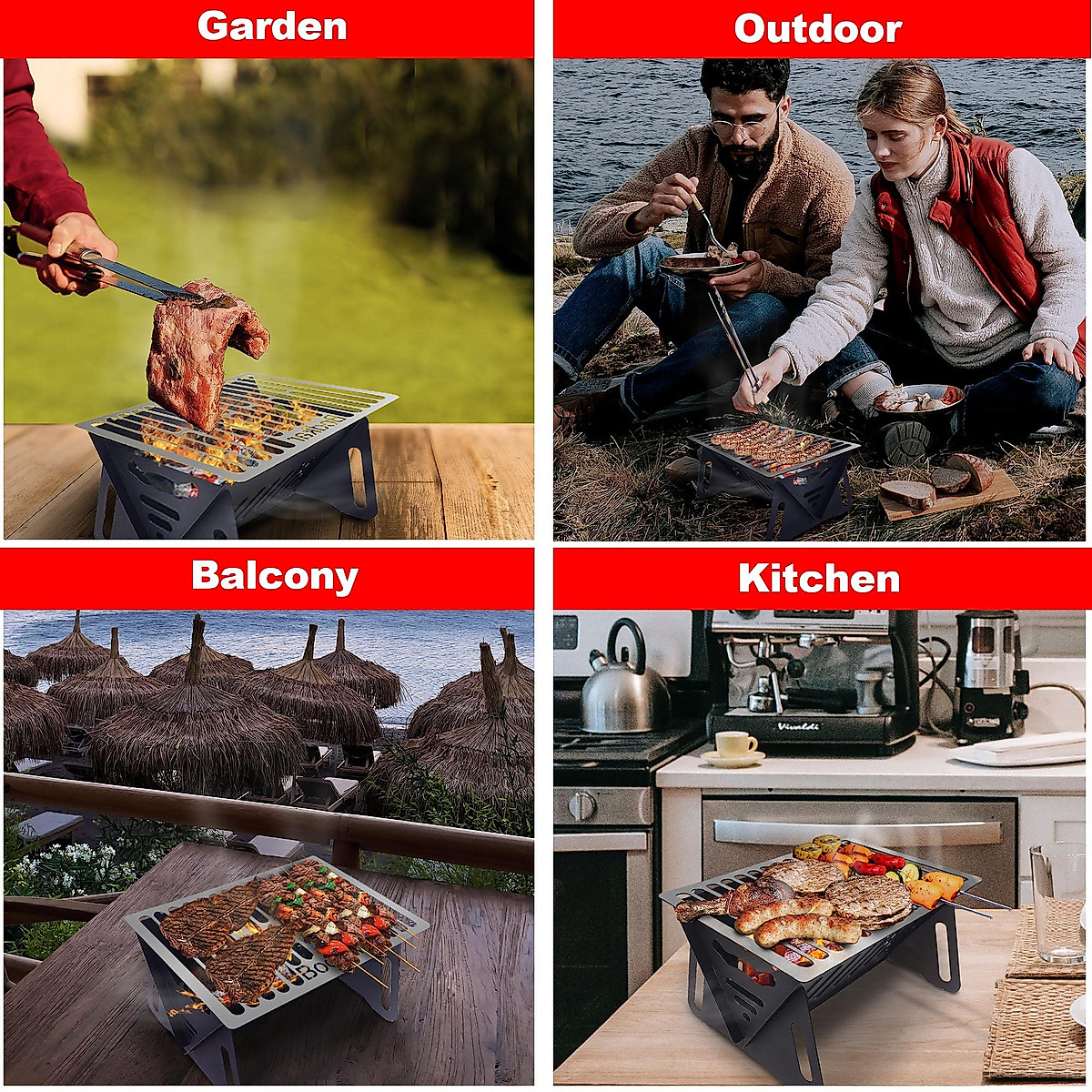 Bodkar Charcoal Grill, Small BBQ Grill Portable Lightweight smoker Grill, Barbecue Grill desk Tabletop Outdoor Grill for Camping Picnics Garden Beach Party 6"*4.6"*4.9"