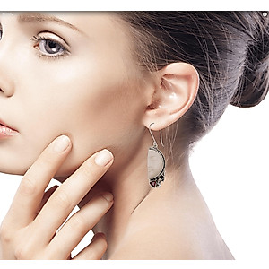 NOVICA Artisan Handmade Bone Dangle Earrings | Garnet Dangle Earrings | .925 Sterling Silver Dangle Earrings | Crystal French Wire Dangle Earrings | Silver Crescent Moon Dangle Earrings | Half of My