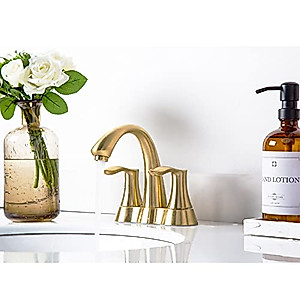 Brushed Gold Bathroom Faucet, Lava Odoro Brass 4 Inch Centerset Bathroom Sink Faucet Two Handle Vanity Faucet with Pop up Drain Assembly Supply Line, Spot-Resistant, BF423-SG