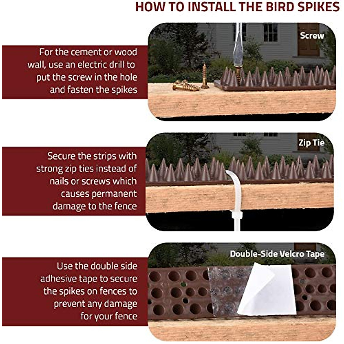Defender Spikes, Upgraded Bird and Cat Repellent for Pigeon, Cat and Small Animals - Protect Your Sofa, Garden, Outdoor Walls, Anti Theft Climb, Plastic Security Fence Spikes, 12 Pack