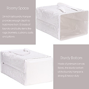 Hinwo 20 Gal / 77L Freestanding Large Laundry Hamper, Collapsible Laundry Storage Basket with Easy Carry Extended Handles for Clothes Toys, 16 x 12 x 24 Inches, Grey Stripe