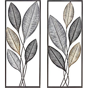 FirsTime & Co. Silver Metallic Leaves Wall Decor 2-Piece Set for Living Room, Bedroom, Home Office, Metal Art, Farmhouse and Boho, 35.5 x 28 inches