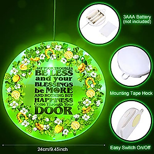 Capoda St. Patrick's Day Hanging Window Light Shamrock Decorations Irish May Your Blessing Light up Decor St. Patrick's Day Religious Christian Plaque Lucky Wishes Sign for Home Door Wall(Shamrock)