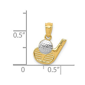Solid 14k Yellow Gold Two Toned Golf Pendant Charm - 16mm x 12mm
