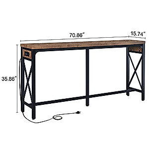 Hombazaar 70.9 Inches Console Table with Outlets and USB Ports, Narrow Long & Splicing Wood Grain Sofa Table Behind Couch, Extra Long Entryway Table for Entryway, Hallway, Foyer, Living Room, Brown