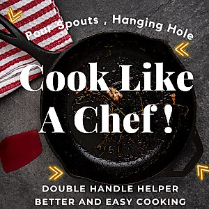 Preseasoned Cast Iron Skillet 12 Inch with Removable Silicone Handle Grip and Pan Scraper, Cast Iron Fry Pan for Indoor and Outdoor Use, Ovenproof, Stovetop, Induction Safe Seasoned Skillet