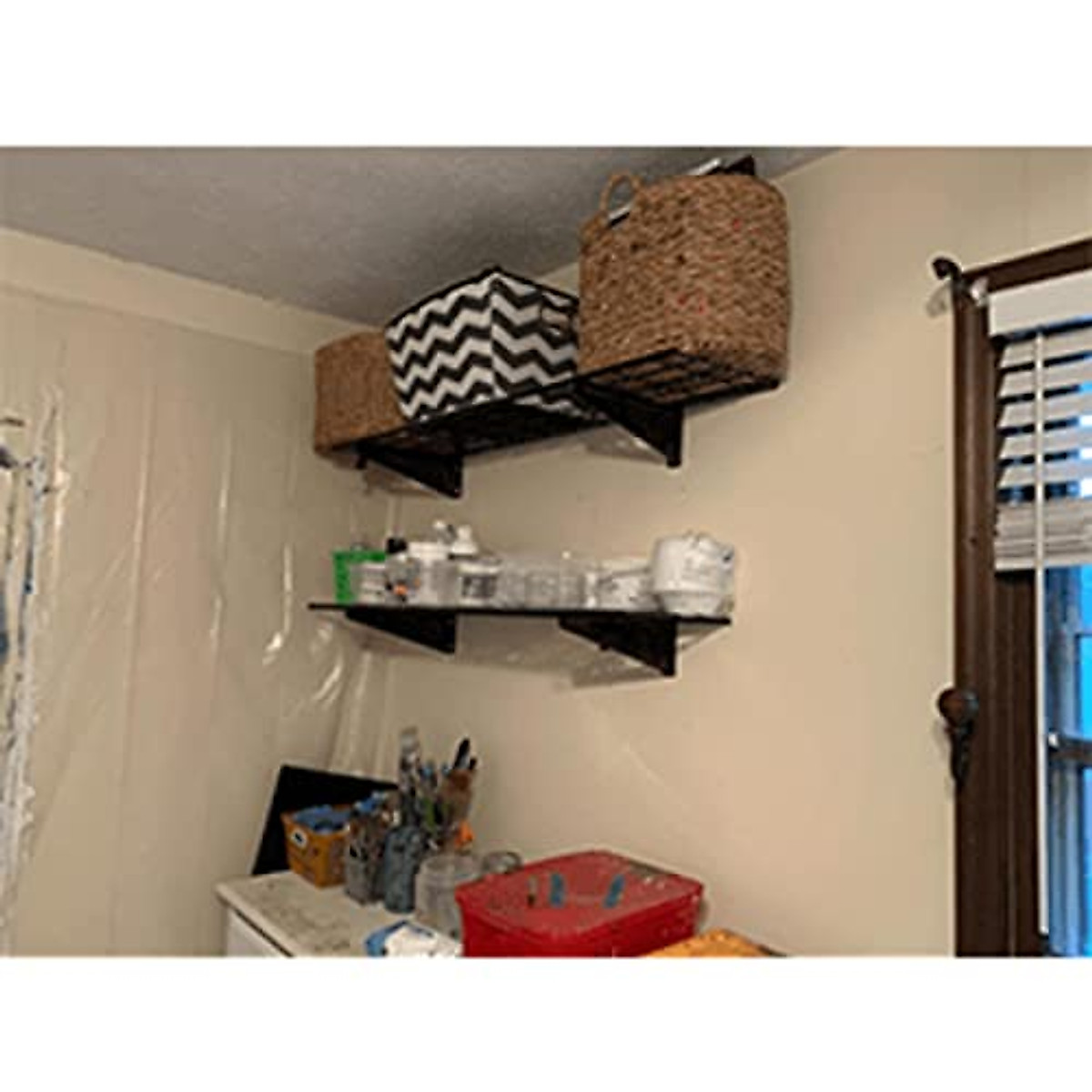 Qualward 2 Pack Garage Metal Shelving 1×4ft 12-inch-by-48-inch Wall Mounted Shelf Garage Storage Rack Heavy Duty, Black