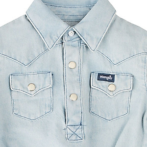 Wrangler Baby Boys Western Long Sleeve Denim Bodysuit, Faded Blue, 0-3 Months