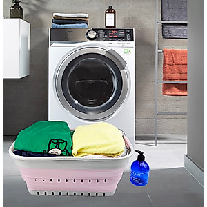 SAMMART 21L (5.5 gallon) Super Mini Collapsible 3 Handled Plastic Basket - Foldable Pop Up Storage Container/Organizer - Space Saving Hamper/Basket (Grey/Pale Pink)