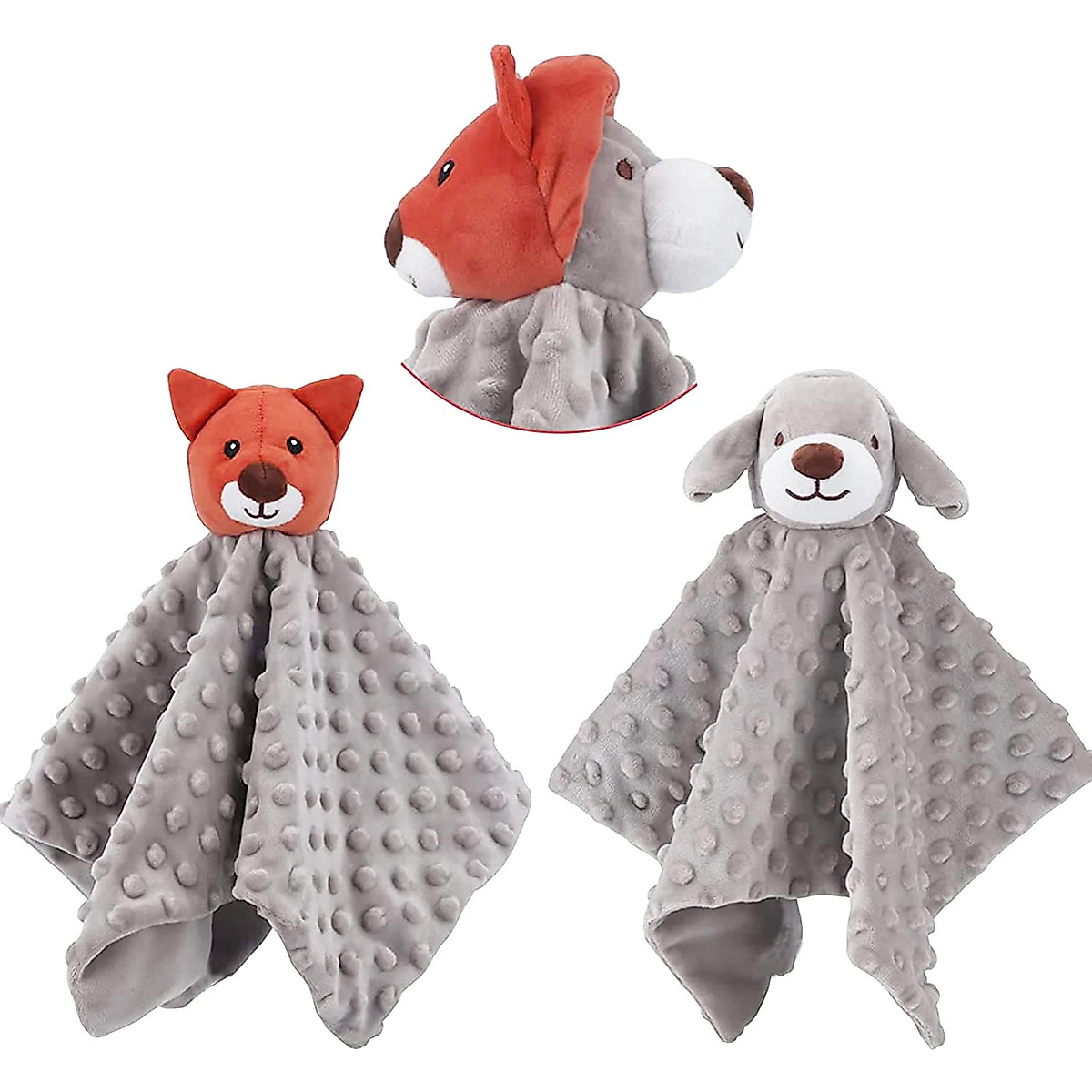 Baby Security Blankets Fox and Puppy for Newborn Babies 2 in 1 Stuffed Animals Gift for Toddler and Infant Super Soft Minky Dot Fabric 15 Inch