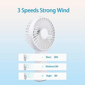 WANGDAJIEDIAN Handheld Fan, Portable Fan with USB Rechargeable Battery, 3 Speed 8-20 Hours Working Time for Indoor, Outdoor, Makeup, Travelling, Camping, Summer Gift for Men Women