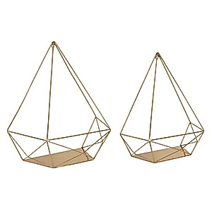 Kate and Laurel Prouve Decorative Geometric Multi-use Metal Wall Display Shelves, Gold, 2 Piece Set