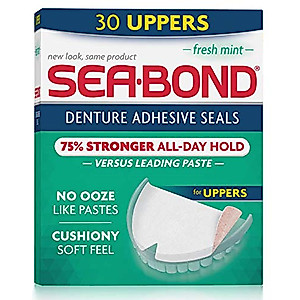 SEA-BOND Denture Adhesive Seals Uppers Fresh Mint, 30 Each (Pack of 3)