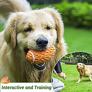 Dog Toys Ball Pet Squeaky Toys Rubber Floating Football, Interactive and Trainning Durable Chew Toys for Fetching Games for Agressive Chewer(Orange)