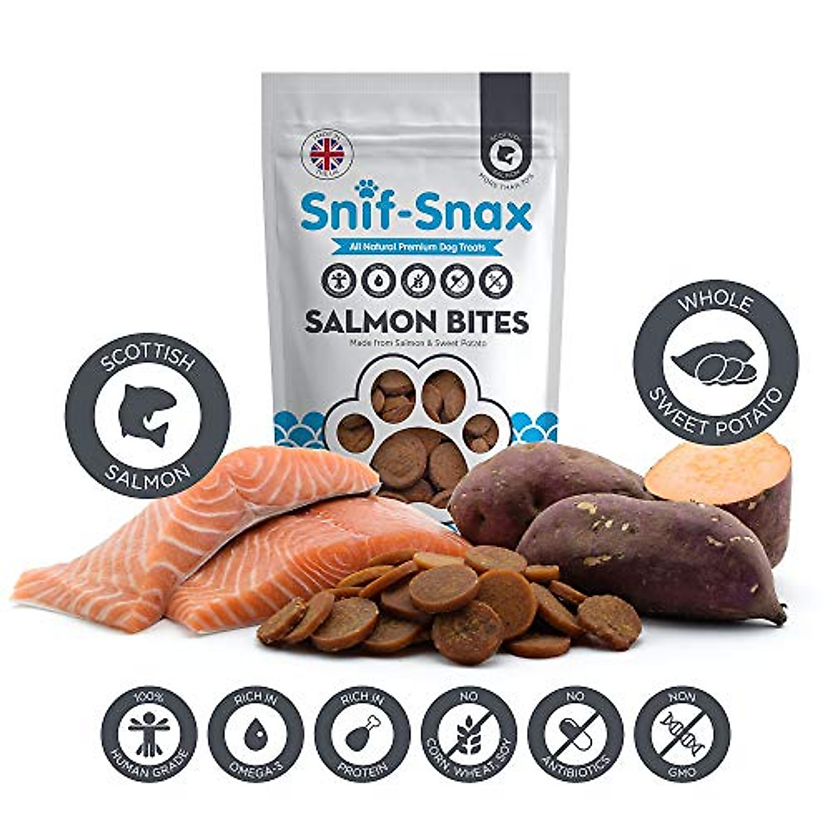 Snif-Snax™ Human Grade Dog Treats - All-Natural Smoked Salmon & Sweet Potato Bites, 4oz