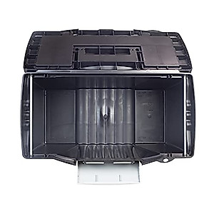 Storex Legal File Box with Organizer Lid – Plastic Office File Storage Box for Letter and Legal Hanging Folders, 17.13 x 9.63 x 11 Inches, Black, 1-Count (61510U01C)