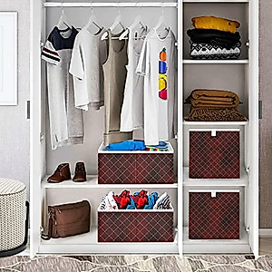 Fancy Burgundy Grid 11x11 Storage Cubes Fabric Storage Cubes Storage Bins with Handles Storage Boxes for Organizing Home, Office, Nursery, Shelf, Closet, Pack of 1
